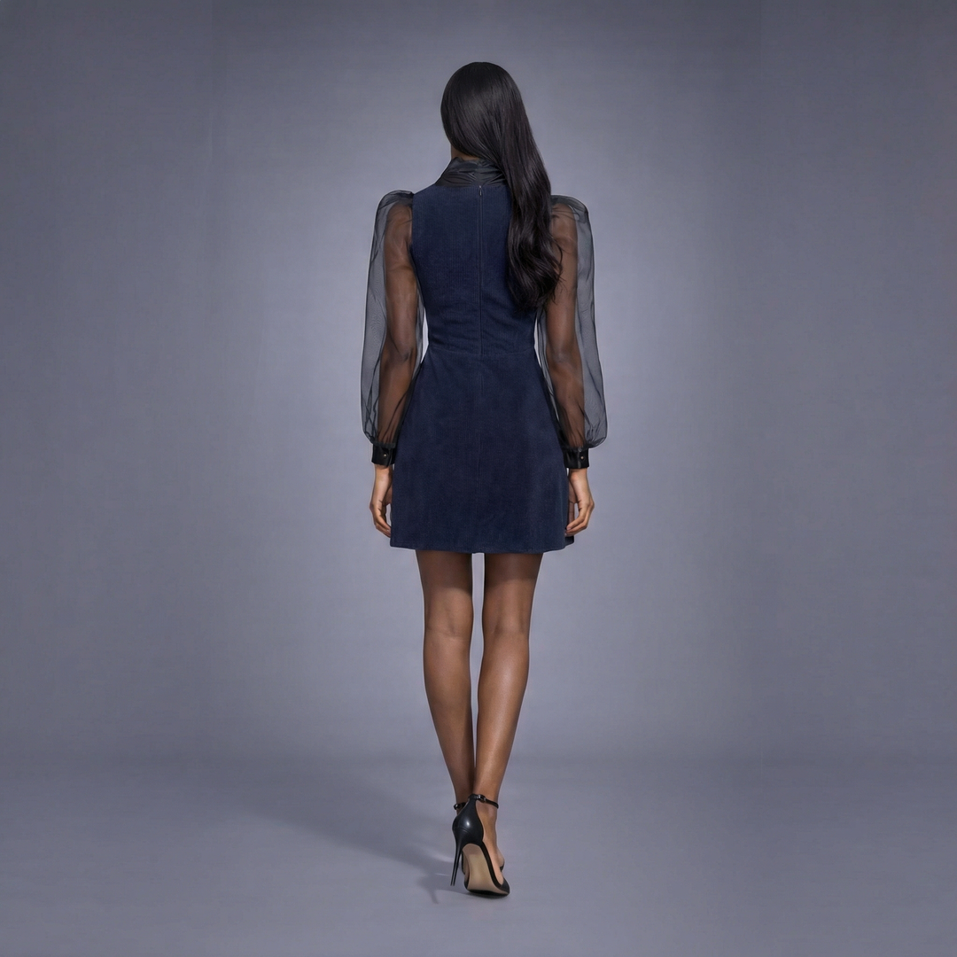 Sarafan mini din raiat si camasa din organza cu funda supradimensionat ...